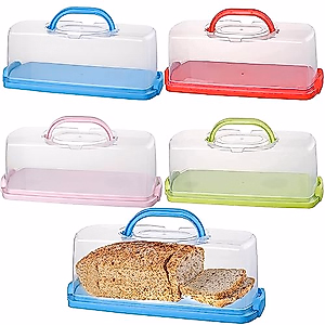 Cezoyx 4 Piece Portable Bread Box with Handle, Rectangular Loaf Cake Containers with Lid, 4 Colors Bread Keeper for Carrying and Storing Banana Bread, Pumpkin Bread and Quick Bread