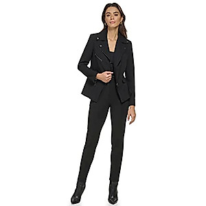 DKNY Women's Casual Pockets Front Zip Jacket, Black
