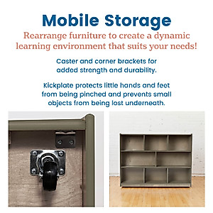 ECR4Kids 8-Compartment Mobile Storage Cabinet, 36in, Classroom Furniture, Grey Wash