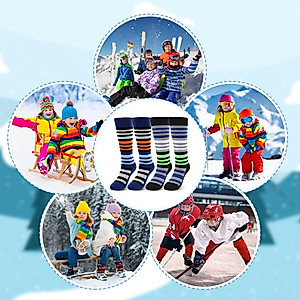 LULLABY KIDS Snow Ski Socks Full Terry Warm Skiing Socks Boys Thermal Socks Merino Wool Socks For Toddlers Kids Warm Socks, 2 Pairs Strip, 3-5 Years