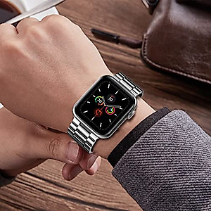 Fitlink Metal Band Compatible for Apple Watch Series 8 7 6 5 4 3 2 1 SE Ultra, Stainless Steel Waterproof Apple Watch Band for Apple Watch 42mm 44mm 45mm 49mm for Women Men(Silver, 42/44/45/49mm)