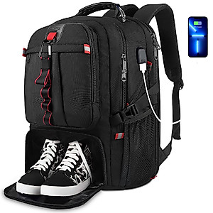 Gym Backpack with Shoe Compartment, Large Travel Backpack for Men Women Airline Approved, 17 Inch Laptop Backpack with USB Charging Port Anti Theft College School Computer Bag Business Work, Black