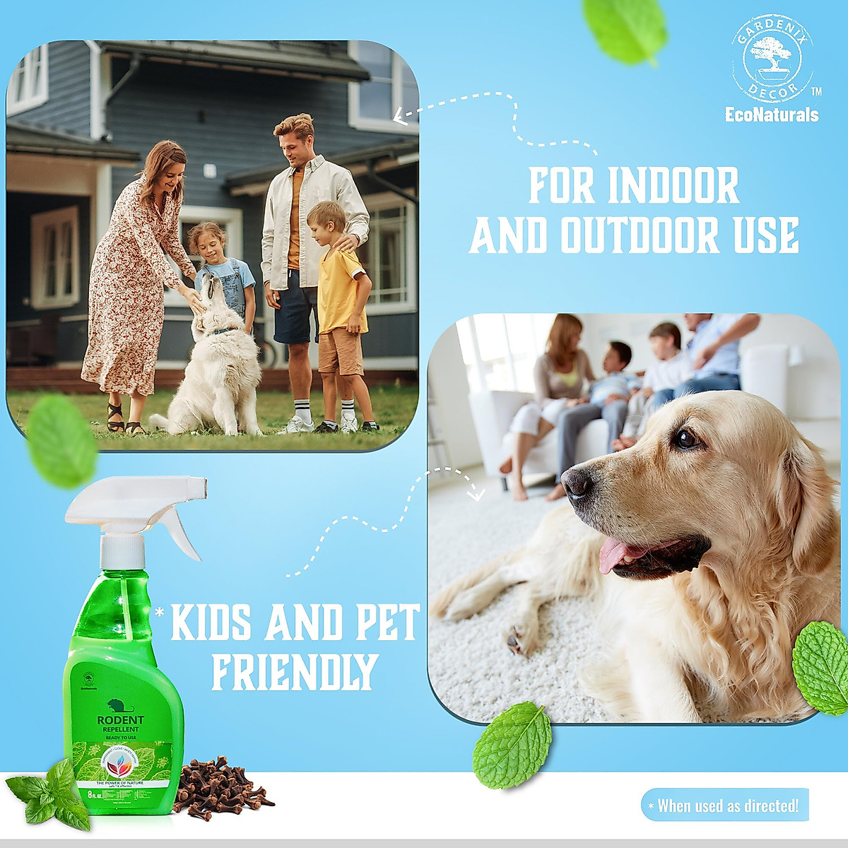 All Natural Peppermint Oil Spray, Non-Toxic Rat Repellent to Repel Mice and Rats, Rodent Repellent Spray - 8oz Ready to Use