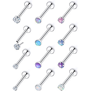 Vsnnsns 20G Threadless Push in Nose Rings for Women Men 316L Surgical Stainless Steel L Shaped Nose Studs Screw Bone Nose Rings Piercings 20 Gauge Nostril Piercing Nose Studs Opal For Women