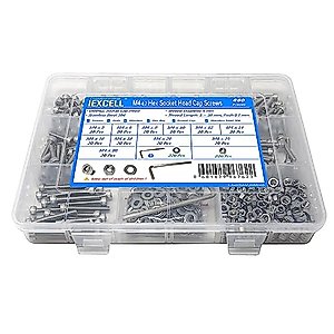 iexcell 660 Pcs M4 x 5/6/8/10/12/14/16/18/20/25/30 Stainless Steel 304 Hex Socket Head Cap Screws Bolts Nuts Washers Assortment Kit