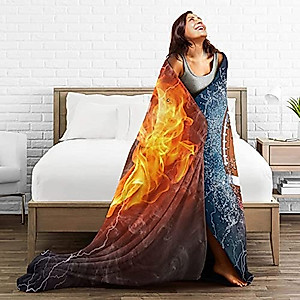 Football with Ice and Fire Blanket Flannel Fleece Throw Blanket Gifts for Bed Couch Sofa Chair 50"X40"