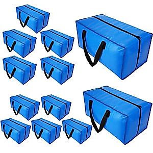 Nuogo 12 Pieces Heavy Duty Moving Bags Extra Large Storage Bags with Strong Handles Zippers Blue Moving Storage Bags Totes for Space Saving Moving Camping College Dorm Christmas Decorations Storage