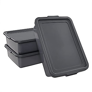 Gloreen 3 Pack 13 L Commercial Bus Tub with Lid, Gray Small Utility Tub Box