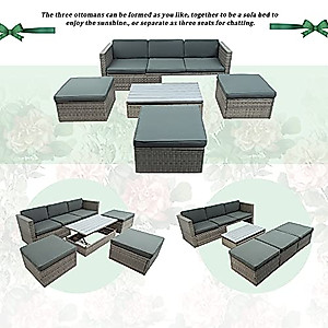 Merax 5-Piece Patio PE Rattan Wicker Sofa with Adustable Backrest,Cushions,Ottomans and Lift Top Coffee Table,Outdoor Furniture Sets,Dark Grey