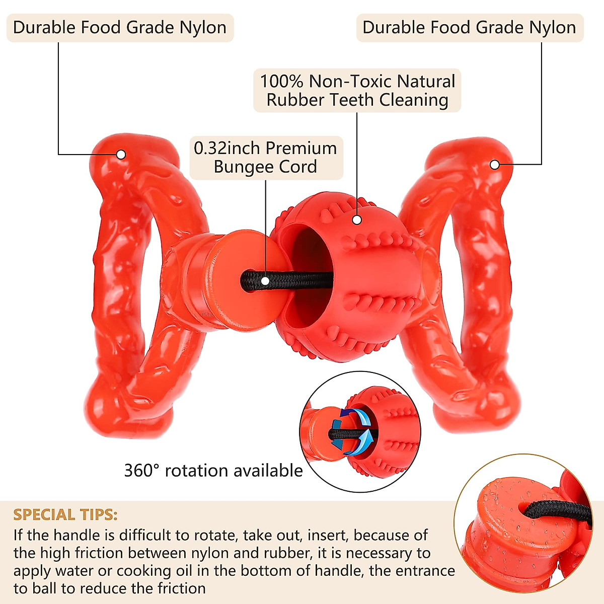 MEERESN Interactive Dog Toy for Aggressive Chewers - 2 in1 Tug of War Dog Toy with 360°Rotating Handle and Dog Puzzle Teething Clean Toys Ball for Medium Large Dogs