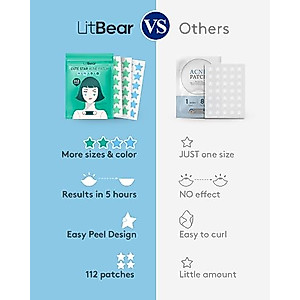 LitBaer Star-Shaped Pimple Patch Hydrocolloid Acne Stickers with Tea Tree Oil + Salicylic Acid, Cover Dot for Acne Blemish, Pimples, Whiteheads, Zit, Draw out Oil & Impurities, 112 Dots, 14mm & 10mm