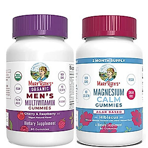 USDA Organic Men' s Multivitamins Gummies & Magnesium Citrate Gummies Bundle by MaryRuth's | Immune Support | Calm Magnesium Gummies for Adults & Kids 4+ | Stress Relief, Bone, Nerve, Gut Health
