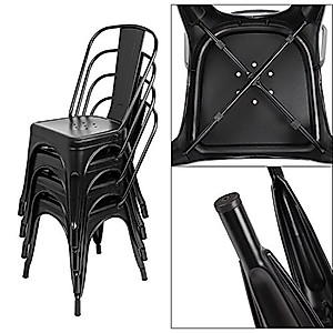 JUMMICO Iron Metal Dining Chair Stackable Indoor-Outdoor/Classic/Chic Industrial Vintage Chairs Bistro Kitchen Cafe Side Chairs with Back Set of 4 (Black)