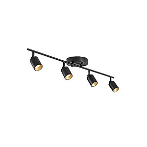 VidaLite LED Track Light, 7W Four Bulb Fixed Rail with Rotating Heads, 3000K Modern Interior Spotlight, Black