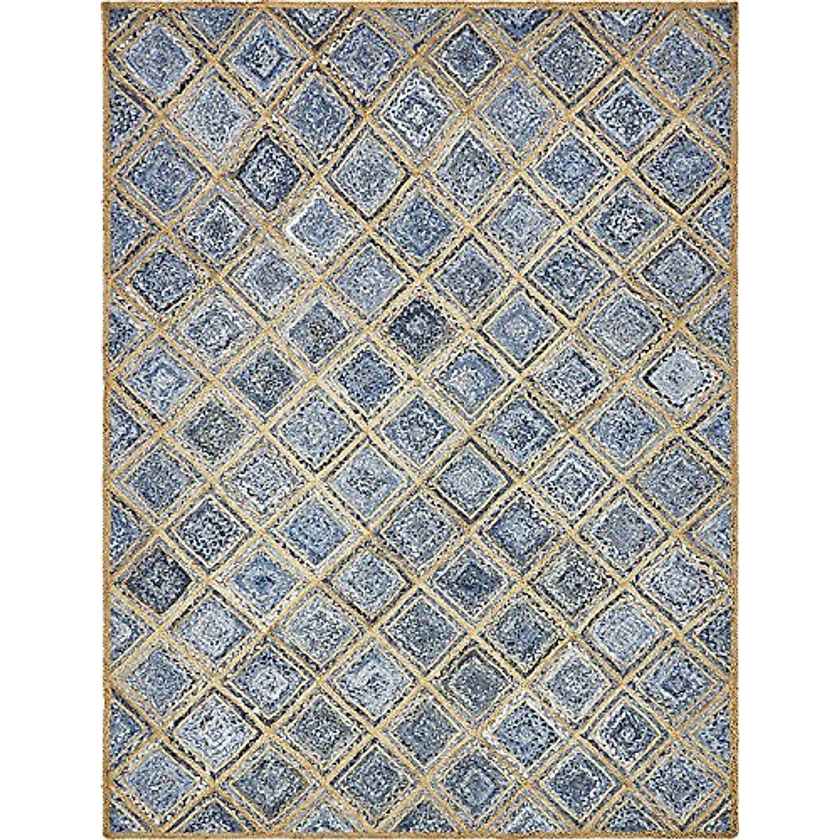 Unique Loom Braided Jute Collection Classic Quality Made Natural Hand Woven with Geometric Design Area Rug (9' 0 x 12' 0 Rectangular, Blue/ Natural)