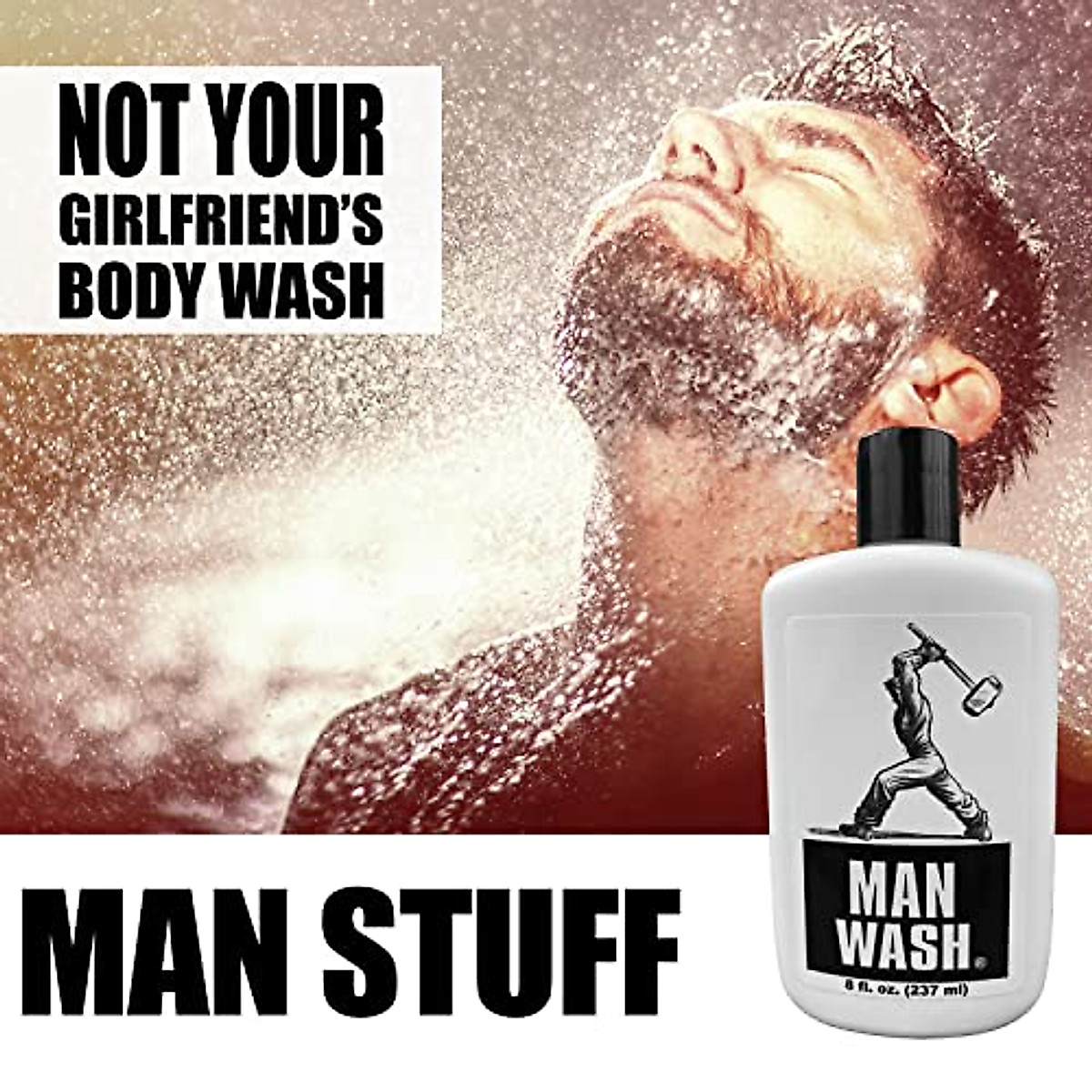 Man Stuff Man Wash Beard Wash and All in One Mens Body Wash and Shampoo | Cleanses and Softens | Natural Hydrating Ingredients | Vegan Beard Wash for Men | Paraben Free | Beard Care Gift (8 oz)