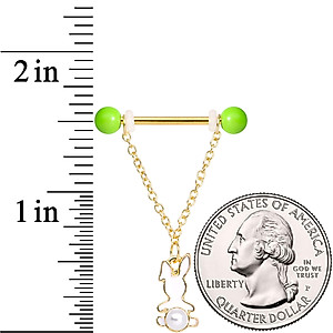 Body Candy Womens 14G Nipplerings Piercing PVD Steel 2Pc Easter Bunny Chain Dangle Nipple Ring Set 9/16"