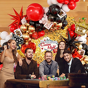 165pcs Casino Balloon Arch Garland Kit, Red Black Gold Balloons with Star Crown Dice Poker Foil Balloons for Birthday Casino Night Las Vegas Casino Theme Party Decorations