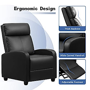 Furniwell Recliner Chair Massage Recliner Sofa Chair Adjustable Recliner Home Theater Seating Modern Living Room Recliners with PU Leather Padded Backrest and Thick Seat Cushion (Black)