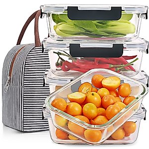 DAS TRUST 5 Pack 36oz Glass Food Storage Containers Reusable Meal Prep Containers Fridge Organizers Lunch Containers for Adults with Lid Airtight