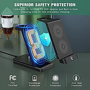 Charging Station for Apple Devices, 3 in 1 Wireless Charger Stand with 20W USB C Adapter Compatible with iPhone 14 13 12 11 Pro Max 8 XS XR, Fast Charging Stand Dock for Apple Watch Series & AirPods