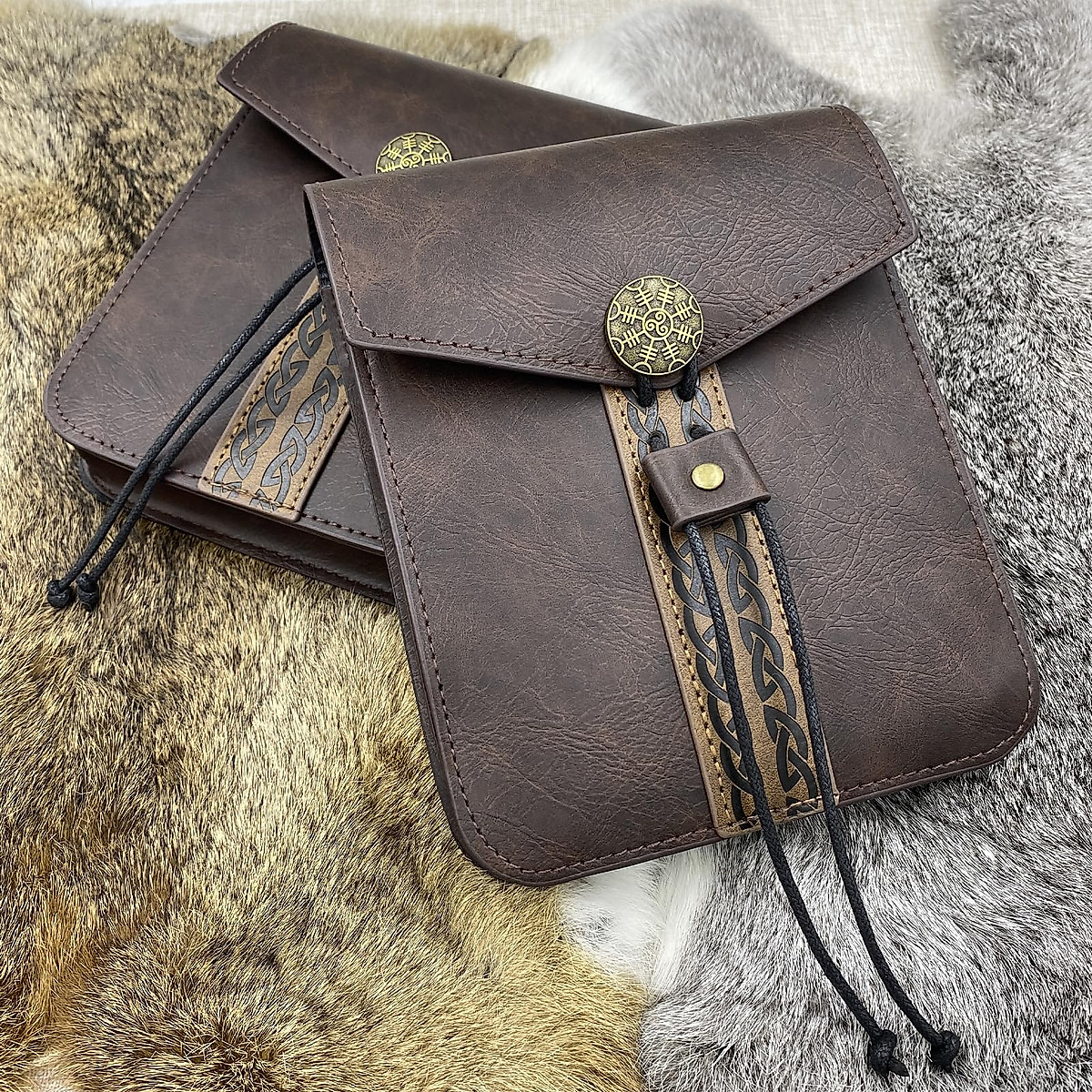 HiiFeuer Medieval Ring Belt with Vintage Belt Bag, Retro Renaissance Middle Ages Faux Leather Belt and Belt Pouch, Portable Side Pack Set for LARP Ren Faire