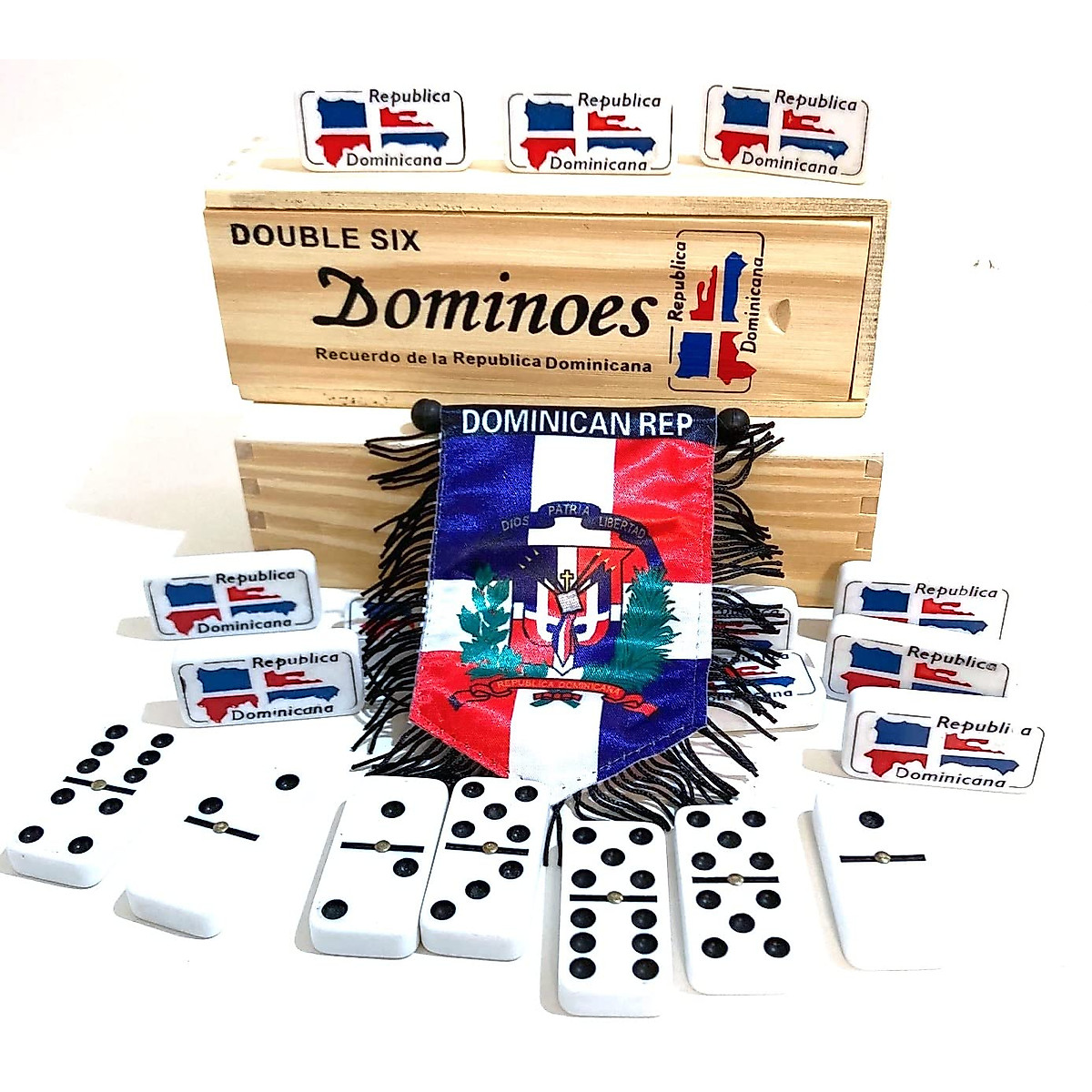 PRK 14 Dominican Rebulic Flag with Double six Domino Dominoes Game Tiles Domino Family Fun Gifts (Dominican)