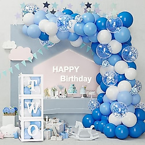 RUBFAC 100pcs 12 Inches Royal Blue Balloons, Royal Blue Confetti Balloons Light Blue Baby Blue and White Balloons for Boys Birthday Baby Shower Wedding Party Decoration