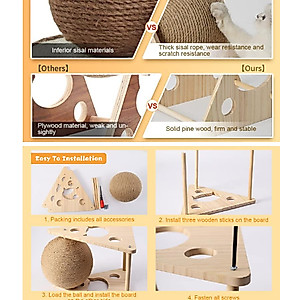 Cat Scratcher Toy,Natural Sisal Rope Cat Scratching Ball Scratcher Toy with Ball for Cats& Kittens&Dogs&Puppy, Interactive Solid Wood Scratcher Pet Toy (Medium)