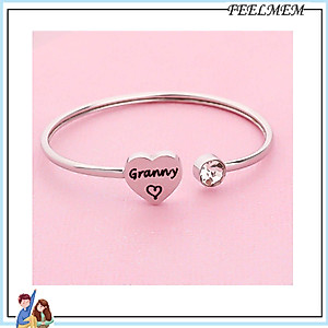 FEELMEM Family Jewelry Granny Bracelet Open Cuff Bangle Grandma Jewelry Granny Gift from Grandkids Nana Gift Best Granny Ever Gift