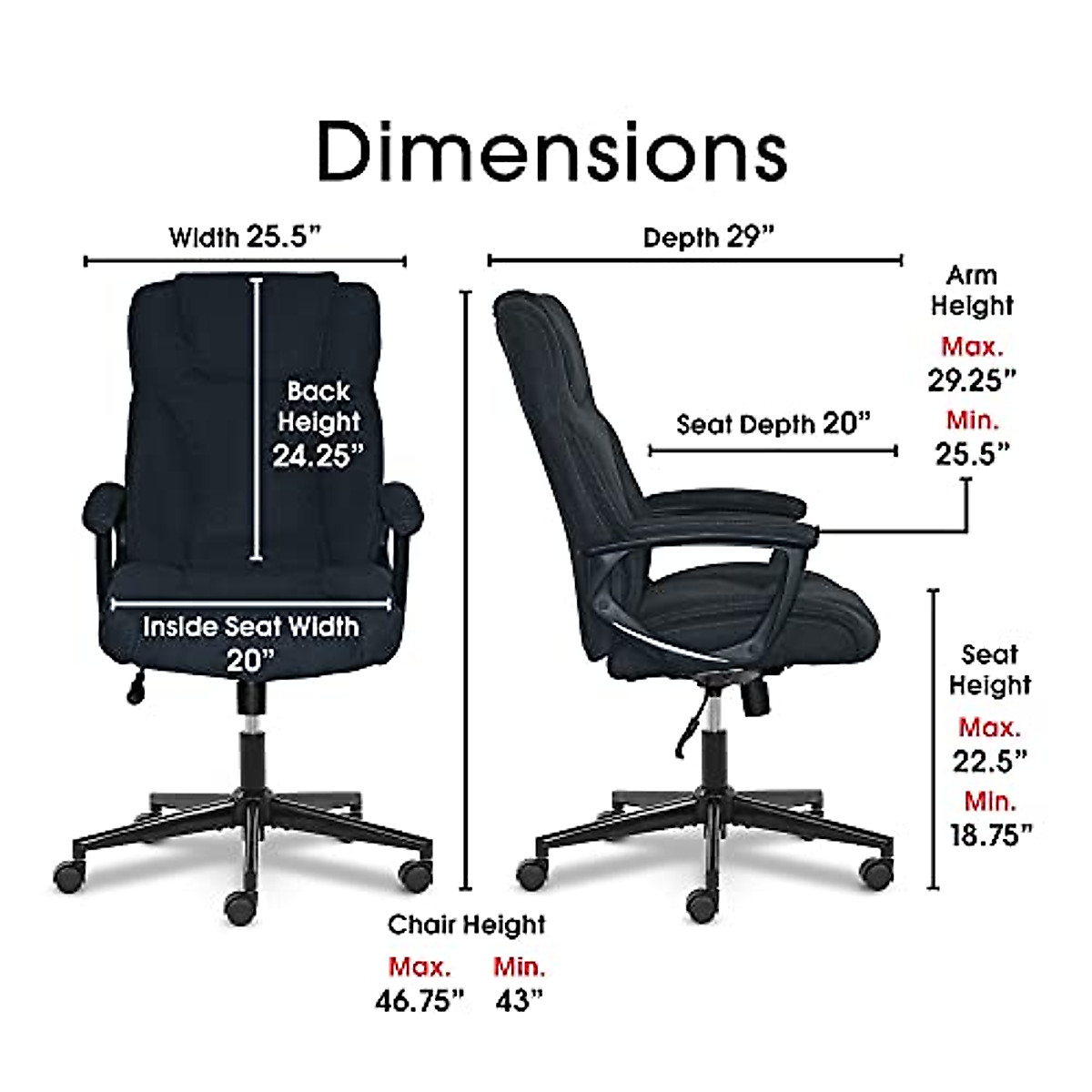 Serta Style Hannah II Office Chair, Midnight Black Microfiber,