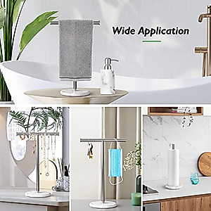 Luxspire Hand Towel Holder with Natural Marble Base, Countertop Paper Towel Stand, Stainless Steel Hand Towel Rack Toilet Paper Roll Holder, Towel Holder for Bathroom Vanity Countertop, T-Shape