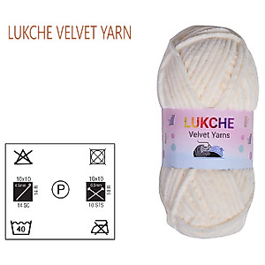 Lukche Super Soft Velvet Chenille Blanket Amigurumi Crochet Baby Blanket Knitting Yarn Super Bulky 3x100 gr (3x132 yds) Including Foldable Scissors (10002-Cream)