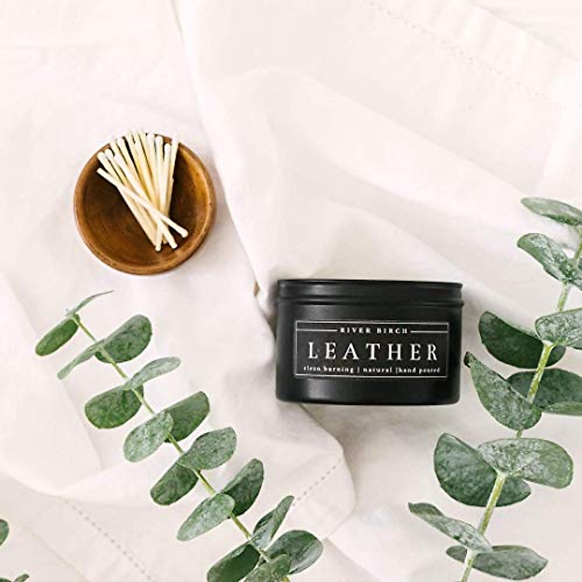 River Birch Candles Leather Scented Candle | Premium, All-Natural, Non-Toxic, Soy Candles | 8 oz. Black Matte Tin Travel Candle | Cozy Relaxing Gifts for Home