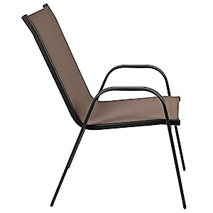 Flash Furniture 4 Flex Comfort Stack Chairs, 31.5" Square Tempered Glass Patio Table, Brown