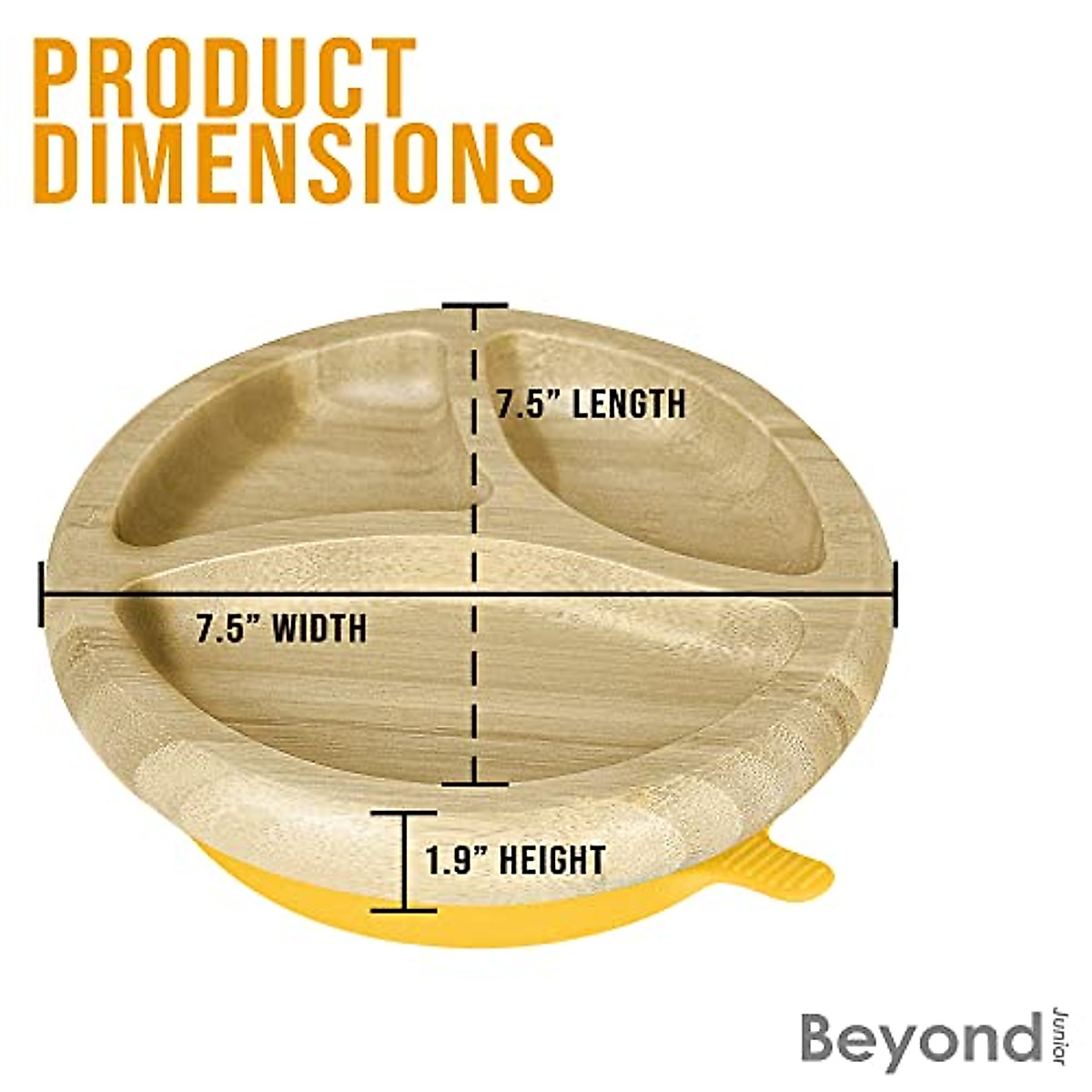 Abiie Octopod Bamboo Dish - Kids Plates for 4 months and up, 3-Compartment Baby Plates with Suction, Round Bamboo Baby Plate, Mess-Free Toddler Suction Plates, Baby Feeding Supplies, 7.5 x 7.5 x 1.9in