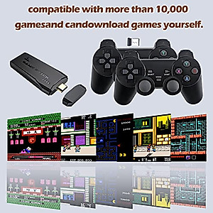 Wireless Retro Game Console,Plug and Play Video Game Stick Built in 10000+ Games,9 Classic Emulators, with Dual 2.4G Wireless Controllers,Birthday Gifts Choice for Children/Adults(64G)