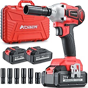 AOBEN Cordless Impact Wrench 1/2 inch,21V 300N.m Brushless Impact Gun with 2X 4.0Ah Battery,Charger & 6 Sockets,Electric Impact Wrench for Car Home (2 battery) Visit the Store