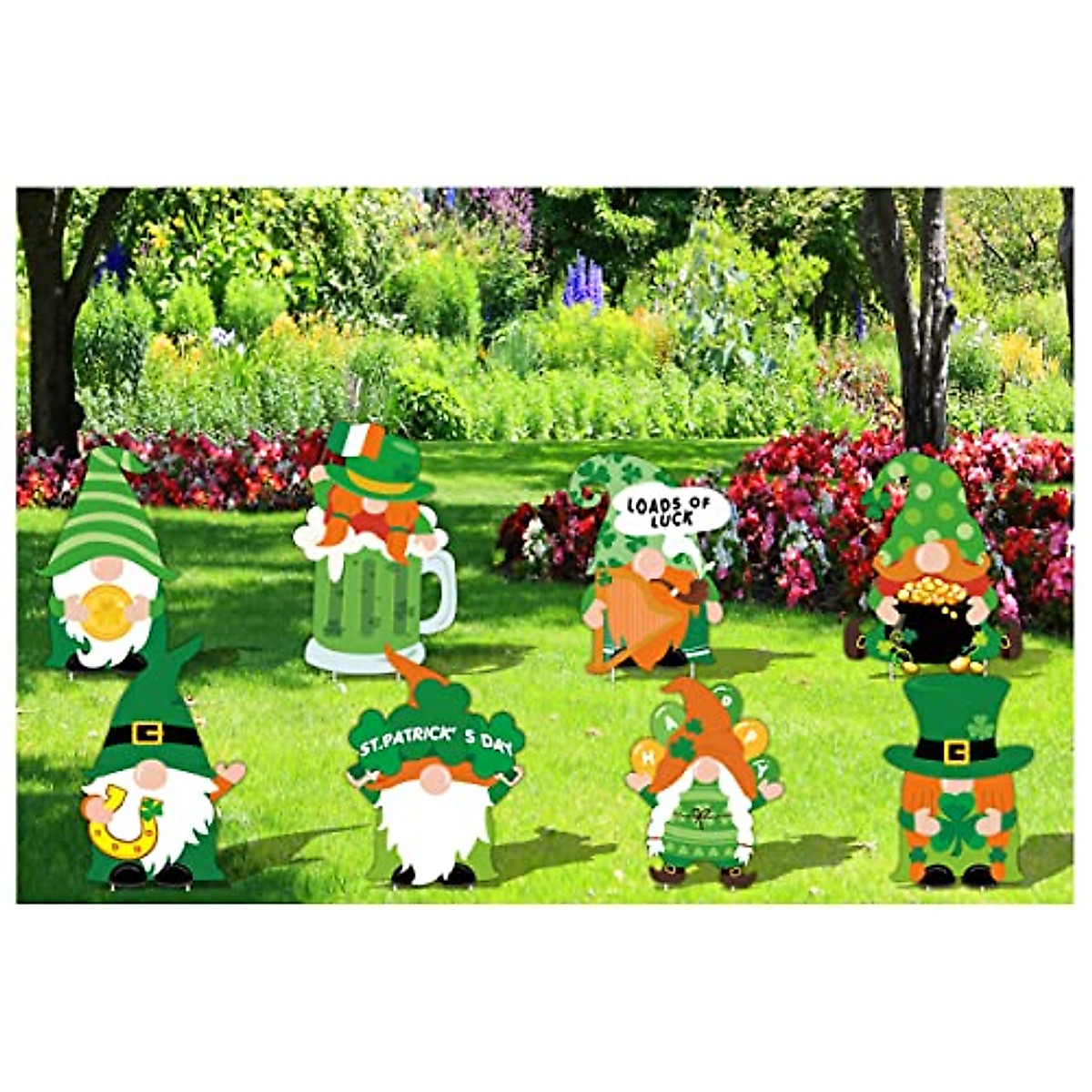 St. Patrick's Day Gnomes Yard Signs - 8 Pcs Large Outdoor Lawn Decorations Green Gnomes Decor Signs with Stakes for St. Paddy's Day Home Pathway Walkway Yard Garden Patio Party Decorations