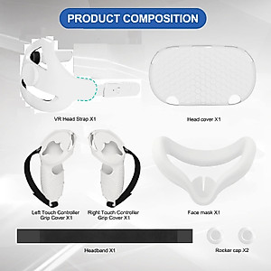 MASiKEN 6-in-1 Accessories for Oculus Quest 2 Head Strap Replacement Kits, VR Shell,Controllers Cover,Face Cover, Release Face Squeeze Comfort Wearing, Meta Quest 2 Easter Gifts (Bunny Set)