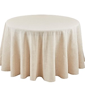 SARO LIFESTYLE Poly and Linen Blend Toscana Tablecloth with No Hemstitch Border, Natural, 90"