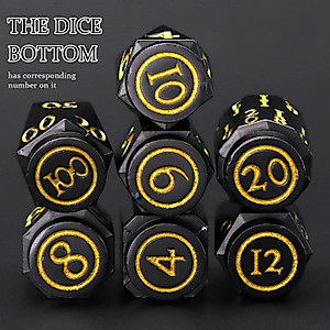 Bullet Metal DND Dice, HNCCESG Dungeons and Dragons D&D Dice RGB D and D Dice Unique Cool DND Dice Set for Role Playing Table Board Games Warhammer Shadowrun (Bullet Black Gold)