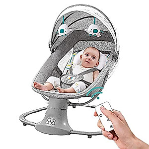 Baby Swing Baby Cradle Portable Infant Bouncer Adjustable Baby Motorized Rocker with Bluetooth Music Speaker and 5 Swaying Gears Preset Lullabies and Smooth Remote Control (Mocha Grey)