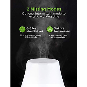 InnoGear Essential Oil Diffuser, Upgraded Diffusers for Essential Oils Aromatherapy Diffuser Cool Mist Humidifier with 7 Colors Lights 2 Mist Mode Waterless Auto Off for Home Office Room, Basic White