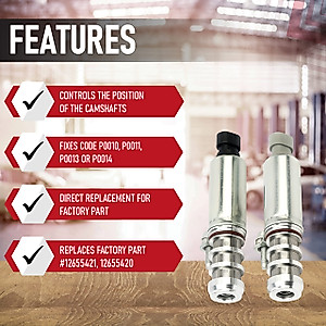 Intake and Exhaust Camshaft Position Actuator Solenoid Valve Kit, Replaces 12655420, 12655421, Compatible with Chevy, GMC 2.0, 2.2, 2.4L - HHR, Cobalt,Equinox, Malibu, G6 and other GM Vehicles