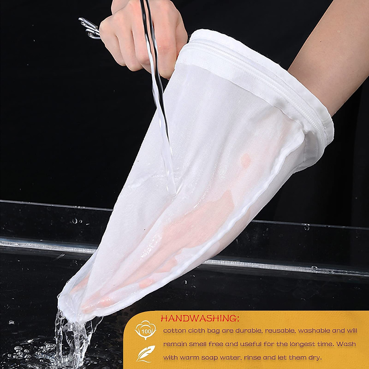 WMKGG Ultra Fine Reusable Filter Bags with Stainless Steel Handle for Nut Milk, Coffee, Milk, Butter, Juices and Fresh Cheese