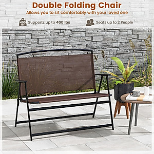 Giantex Outdoor Bench, Folding Garden Bench for 2 Persons, Patio Loveseat with Metal Armrests, 43" Lx26 Wx37 H, 400 LBS Weight Capacity, Outside Patio Chairs for Porch Lawn Yard