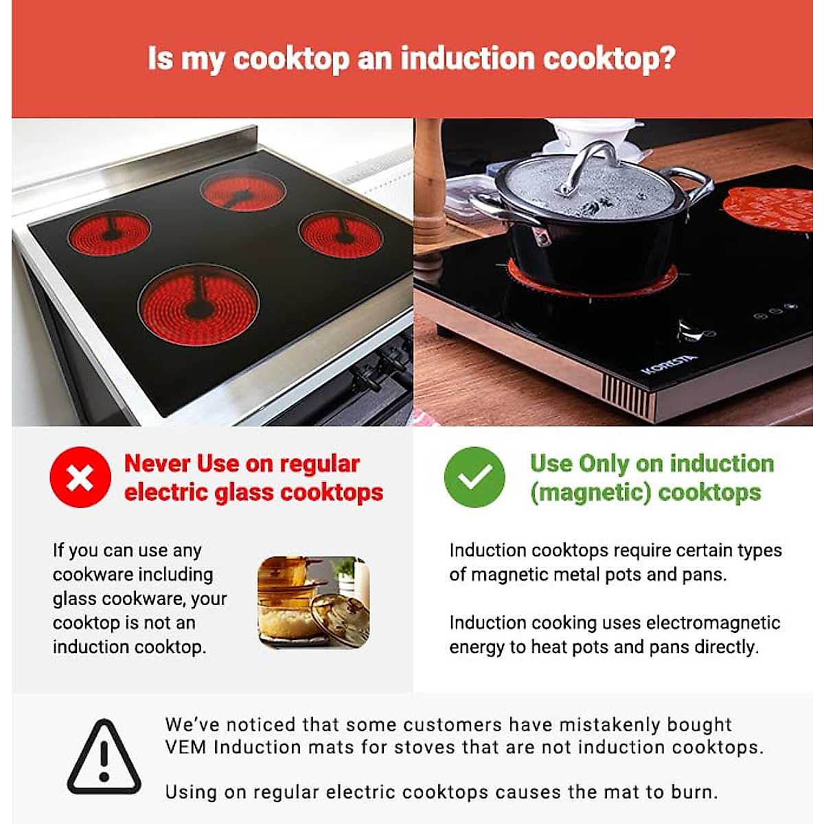 VEM Induction Cooktop Mat - Silicone Scratch Protector - for Magnetic Stoven - Non slip Pads to Prevent Pots from Sliding during Cooking (8,46 inches) Black