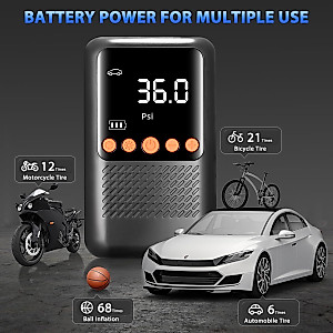 Tire Inflator Portable Air Compressor, 2X Faster Cordless Air Pump for Car, Rechargeable Tire Inflator with Pressure Gauge 150PSI, Mini Bike Tire Pump, Portable Tire Inflator for Car Ball Bicycle Pump