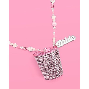 xo, Fetti Shot Glass Bride Beaded Necklace - 2 oz | Bachelorette Party Decorations, Rhinestone Bride Party Favors, Cute Bridesmaid Gift